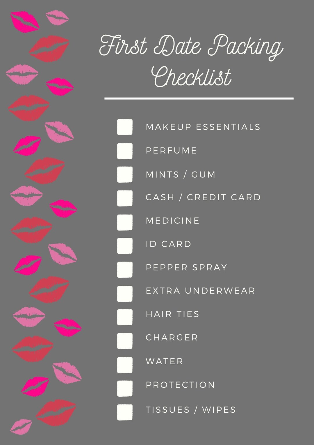 First Date Packing Checklist | Printable & Downloadable Packing List - Etsy