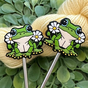 Frog & Daisy Stitch Stoppers Knitting Needle Point Protectors Knitting ...