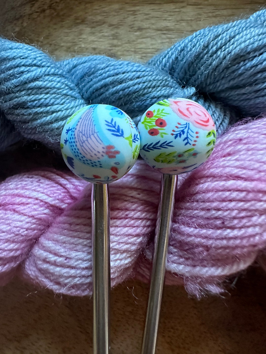 Blue Floral - 15mm Round - Stitch Stoppers - Knitting Needle Point ...