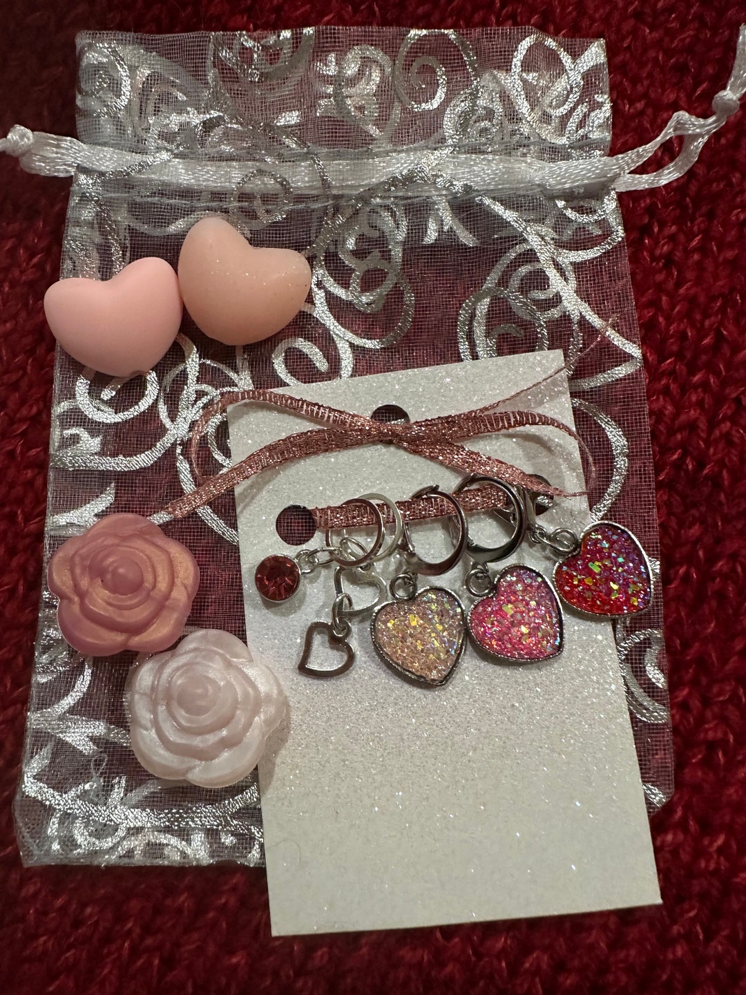 Sparkle Heart Stitch Marker Set & Heart or Rose Stitch Stoppers ...