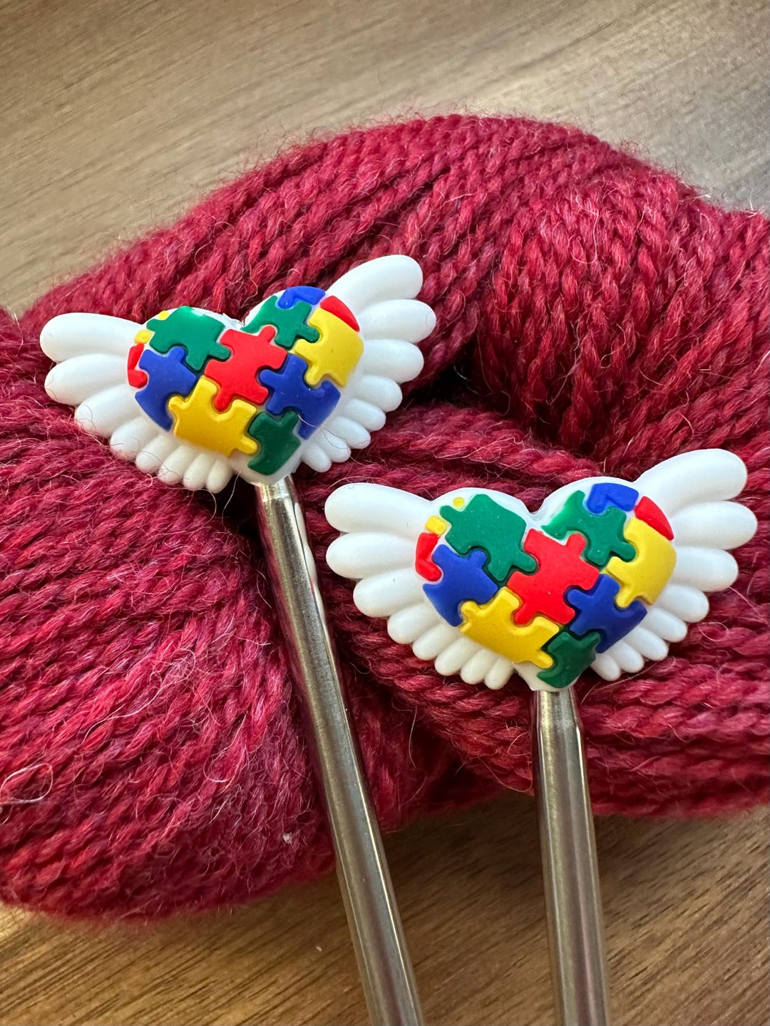 Autism Awareness Heart Stitch Stoppers: Knitting Needle Point ...