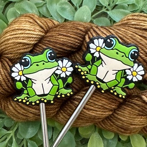 Frog & Daisy Stitch Stoppers Knitting Needle Point Protectors Knitting ...