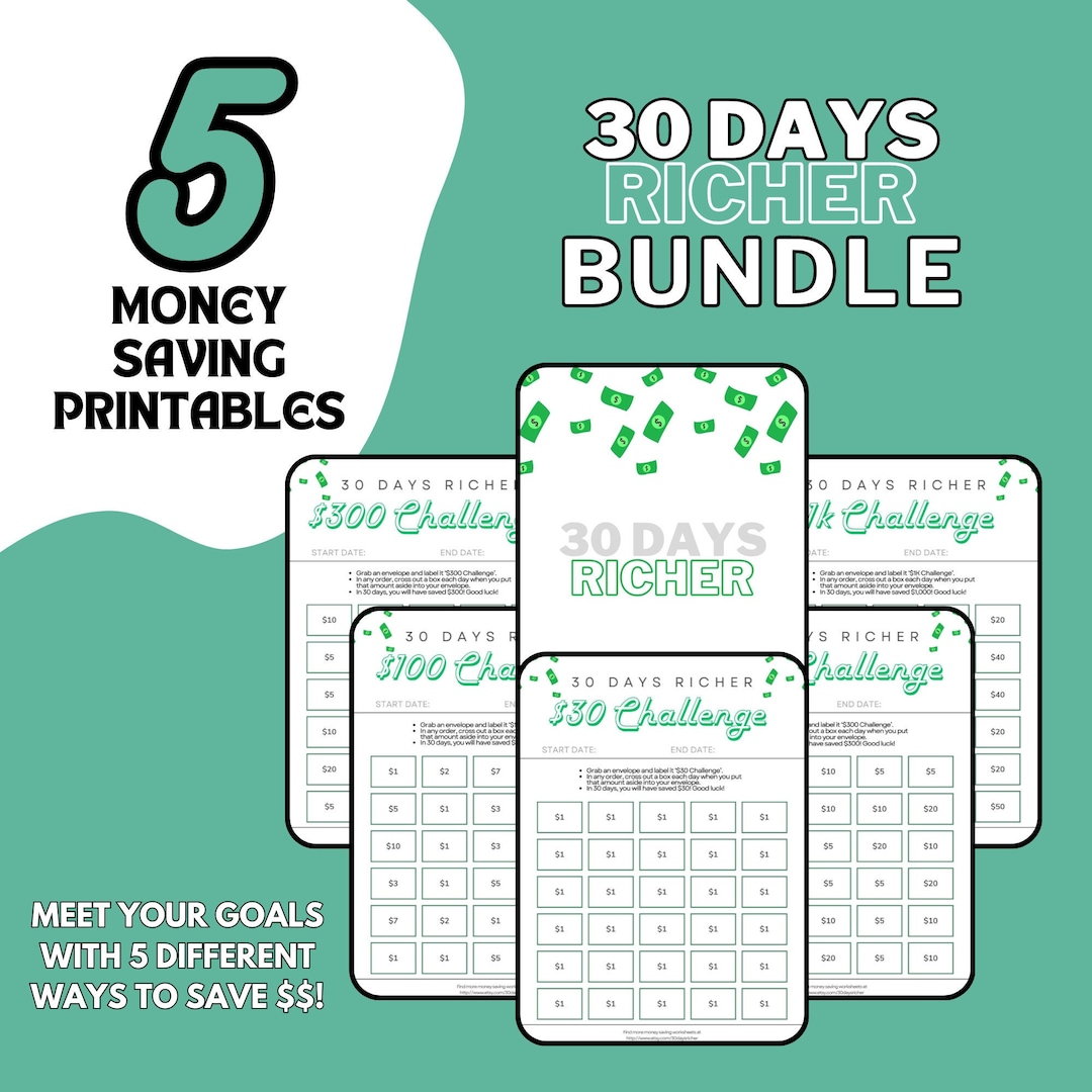 30 Days Richer Money Saving Challenge Bundle, Efficient Money Saving ...