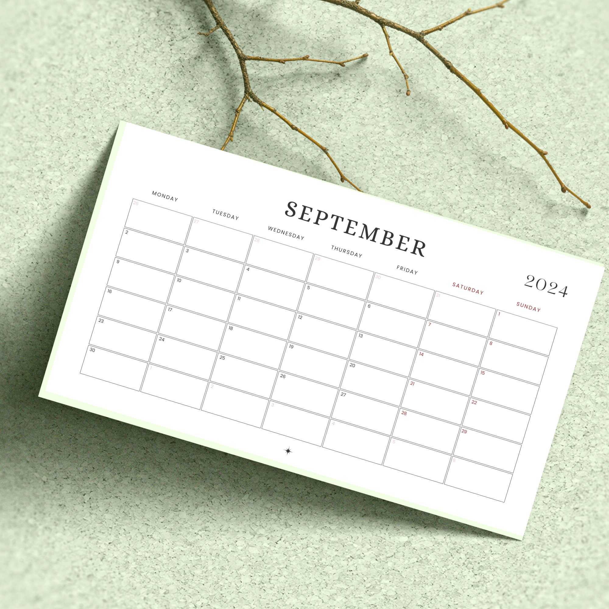 2024 Minimalist Printable Calendar Landscape Monthly Calendar - Etsy