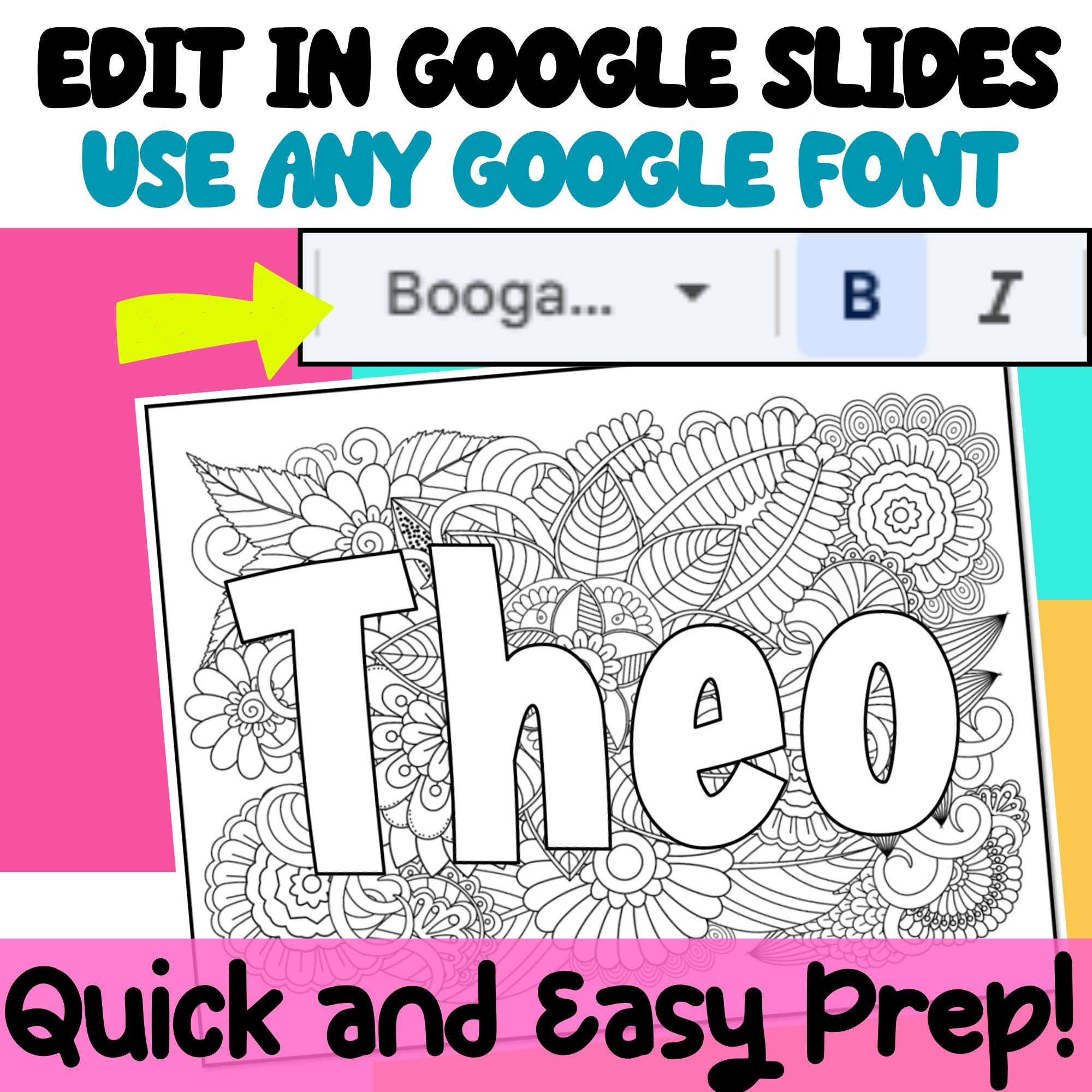 Personalized Flower Zentangle Coloring Pages: Editable Student Name ...