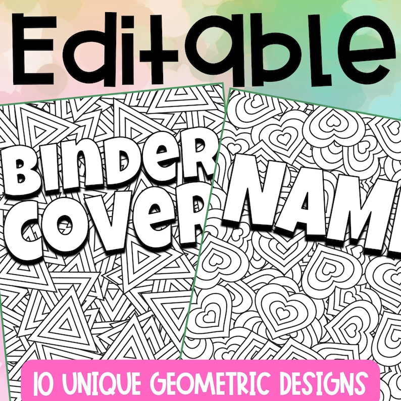 Geometric Coloring Page Binder Covers: Editable School Templates ...