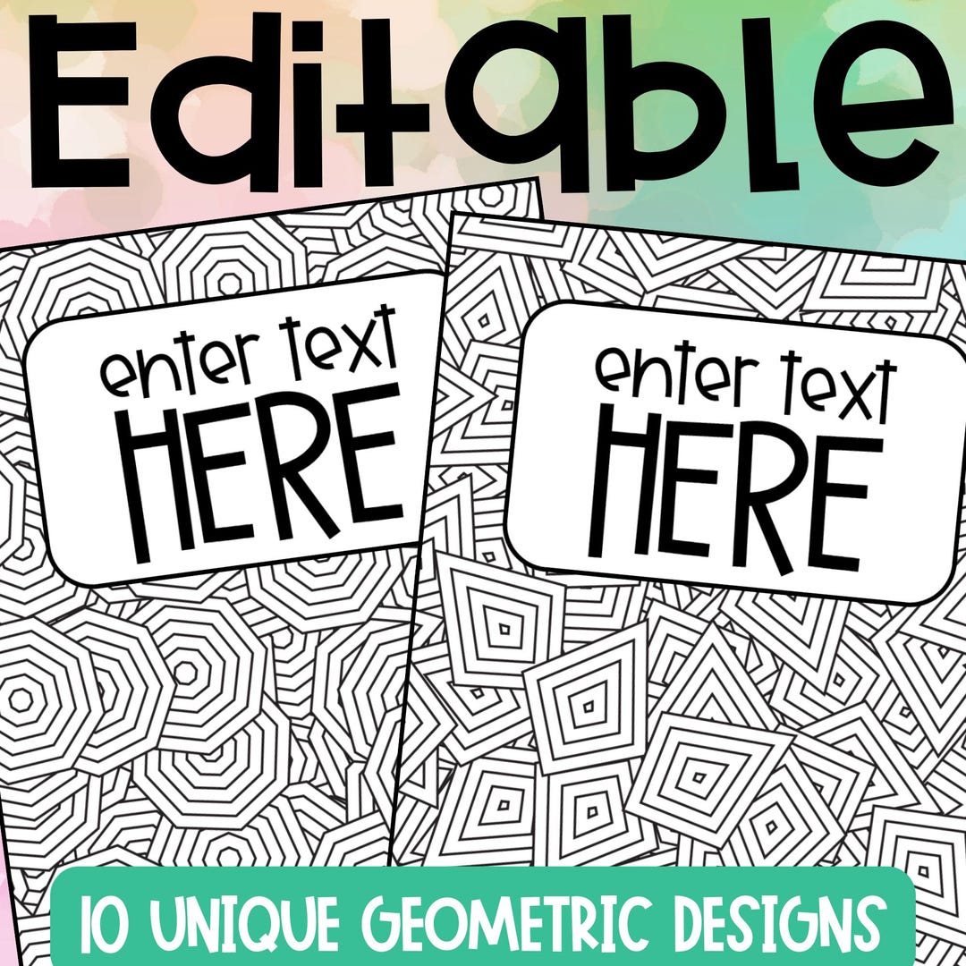 Geometric Coloring Page Binder Covers: Editable School Templates ...