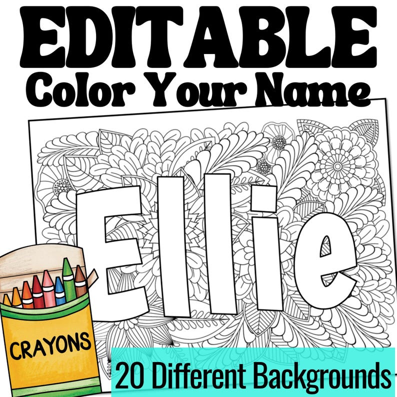 Personalized Flower Zentangle Coloring Pages: Editable Student Name ...