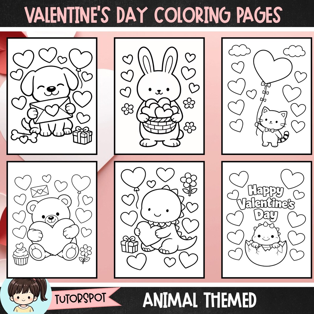 Valentine's Day Animal Coloring Pages - 21 Printable Sheets (PDF ...