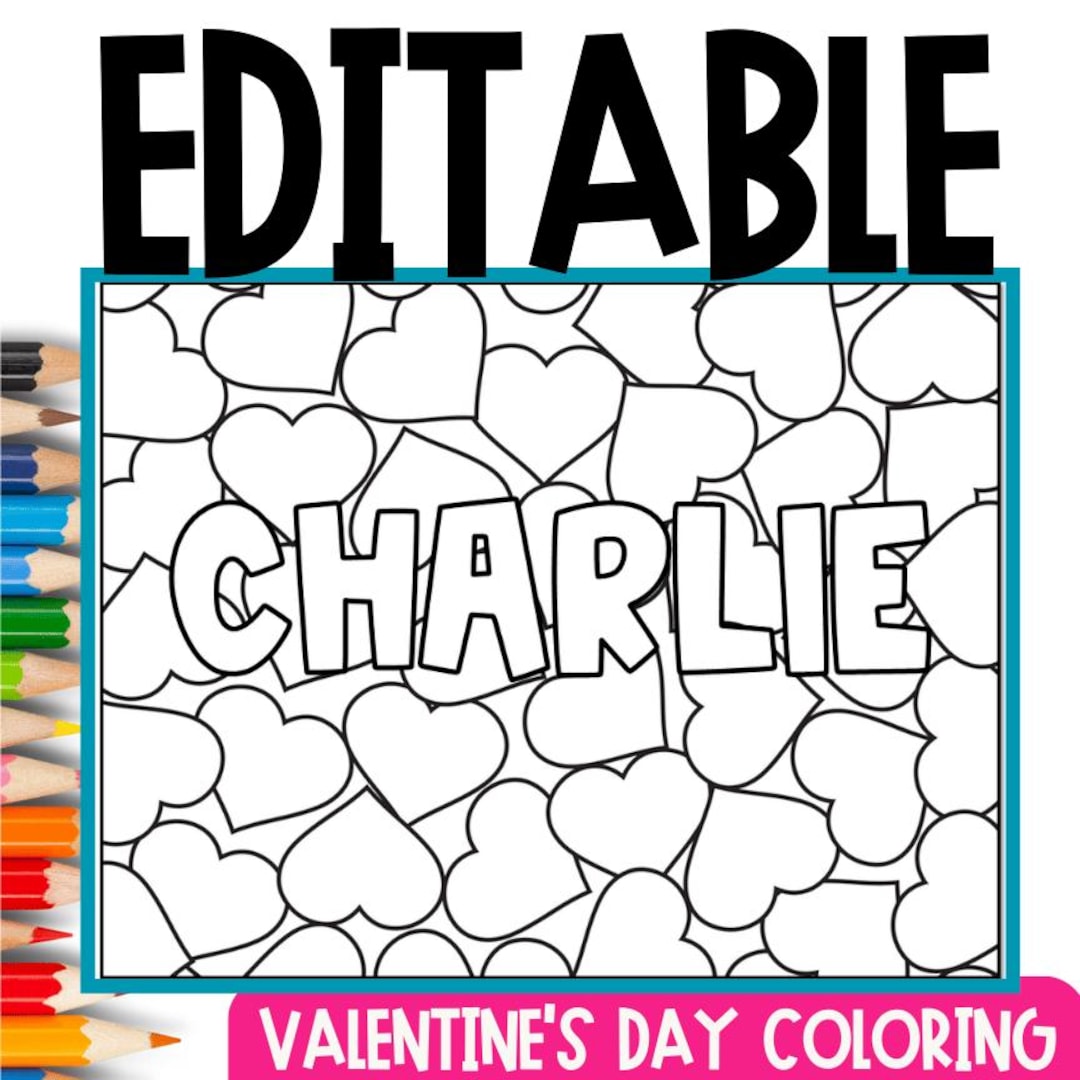 Valentine Name Coloring Page | Editable Heart Doodle Activity (digital ...