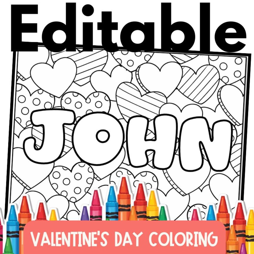 Personalized Valentine Coloring Pages | Editable Name Activity (digital ...