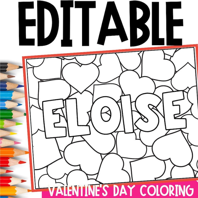Valentine Name Coloring Page | Editable Heart Doodle Activity (digital ...