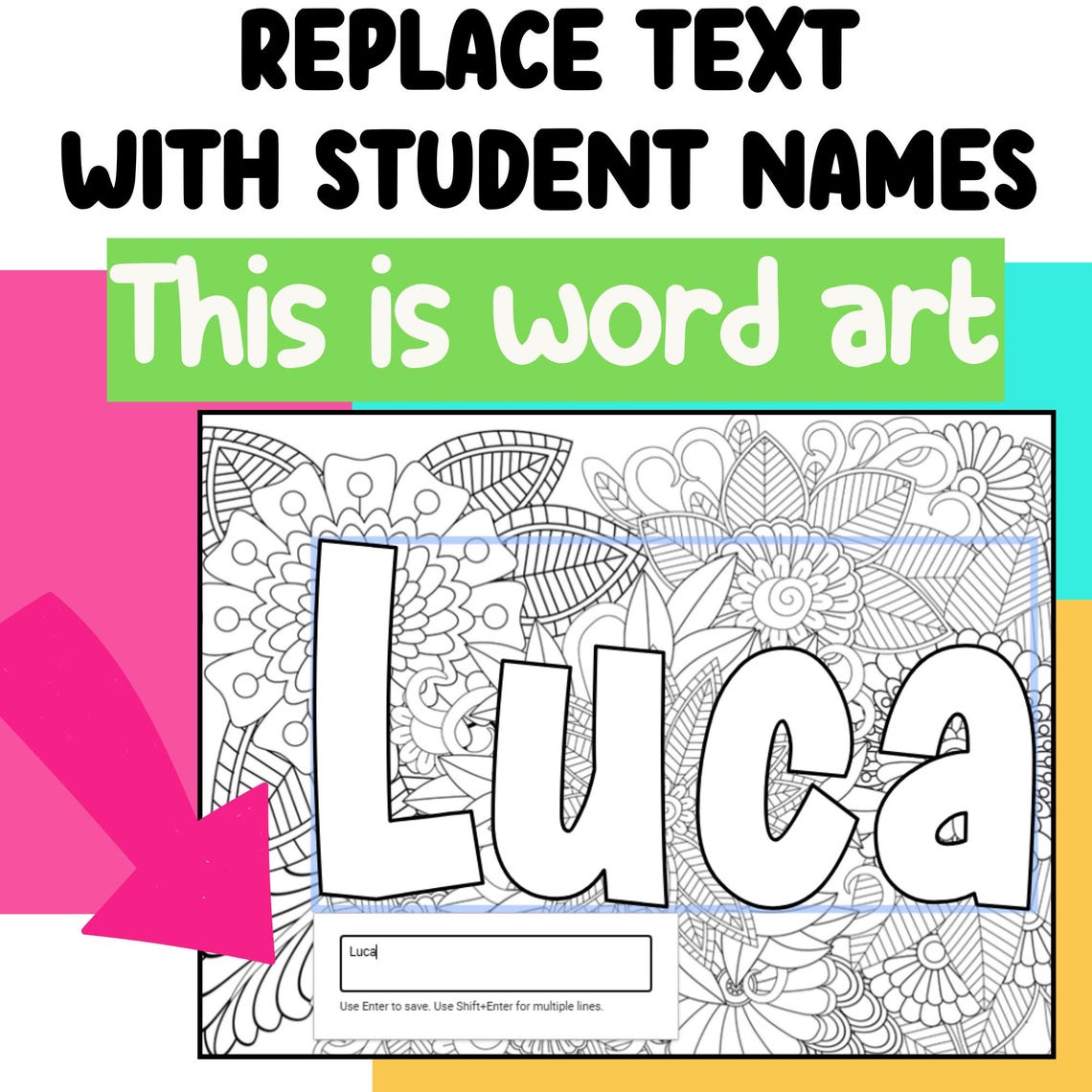 Personalized Flower Zentangle Coloring Pages: Editable Student Name ...