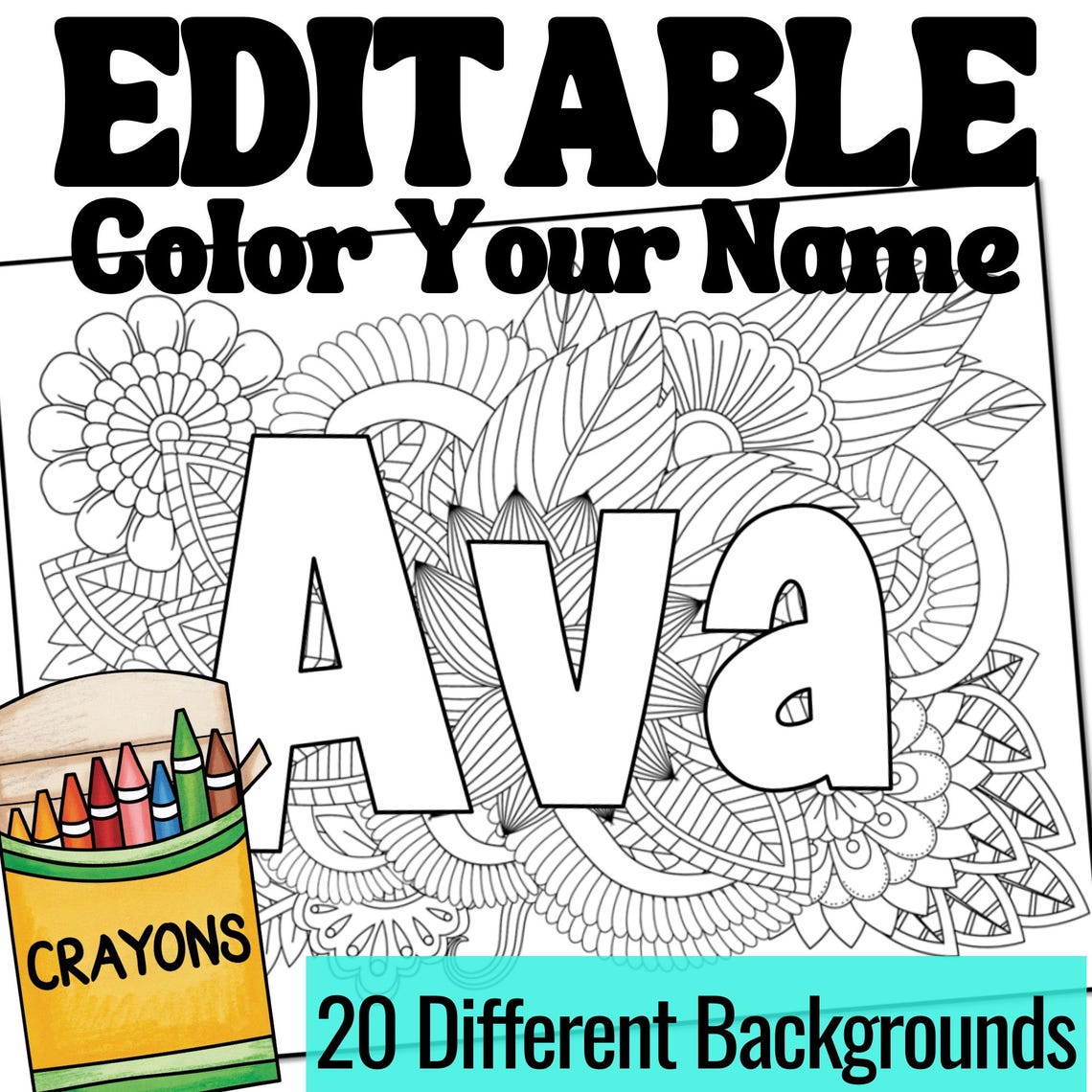 Personalized Flower Zentangle Coloring Pages: Editable Student Name ...