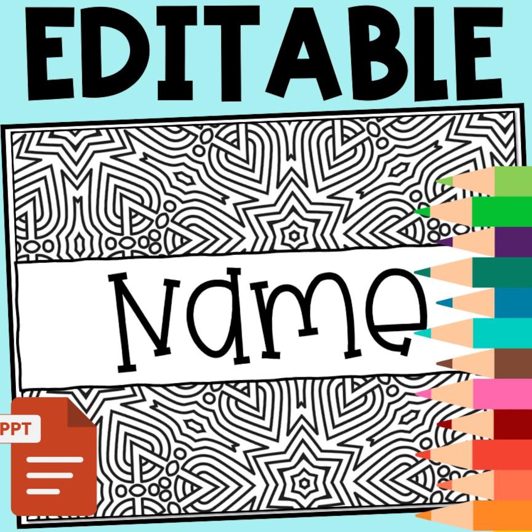 Editable Name Coloring Pages Detailed Designs - Etsy