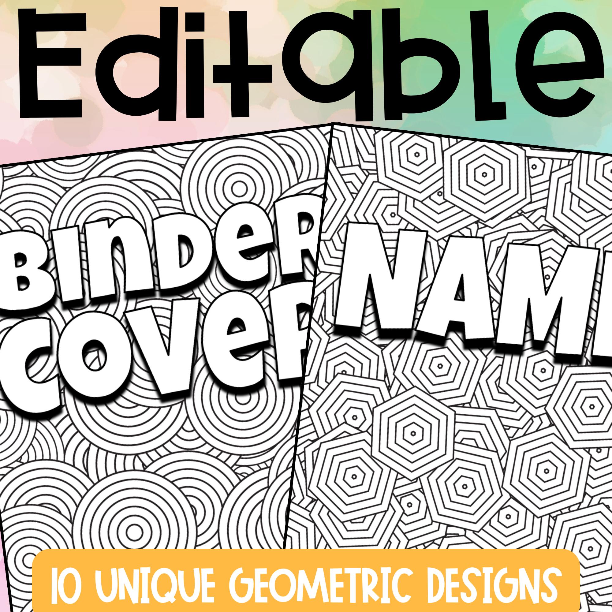 Geometric Coloring Page Binder Covers: Editable School Templates ...