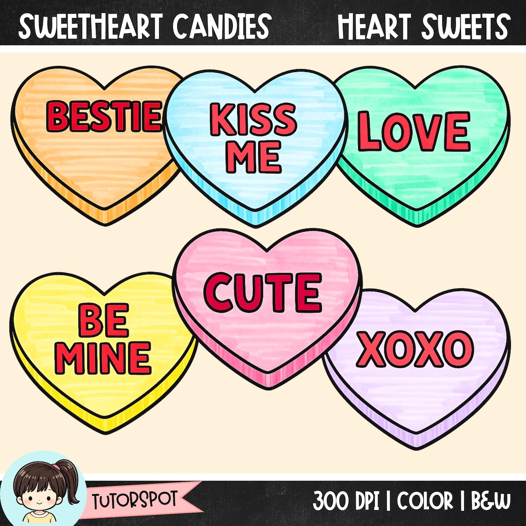 Sweetheart Candies Clipart | Valentine's Day Conversation Hearts PNG ...