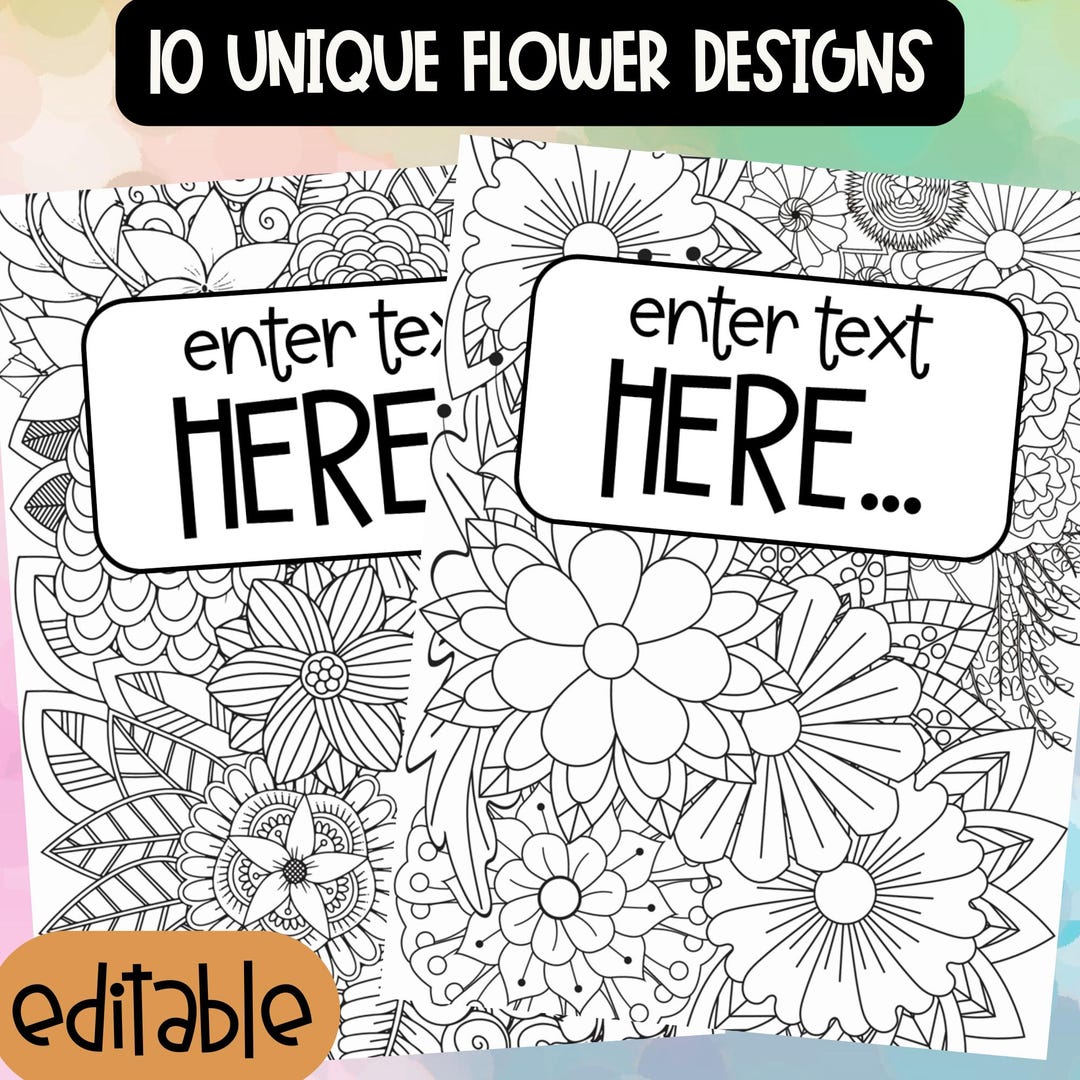 Flower Coloring Binder Covers: Editable Teacher Planner Templates ...