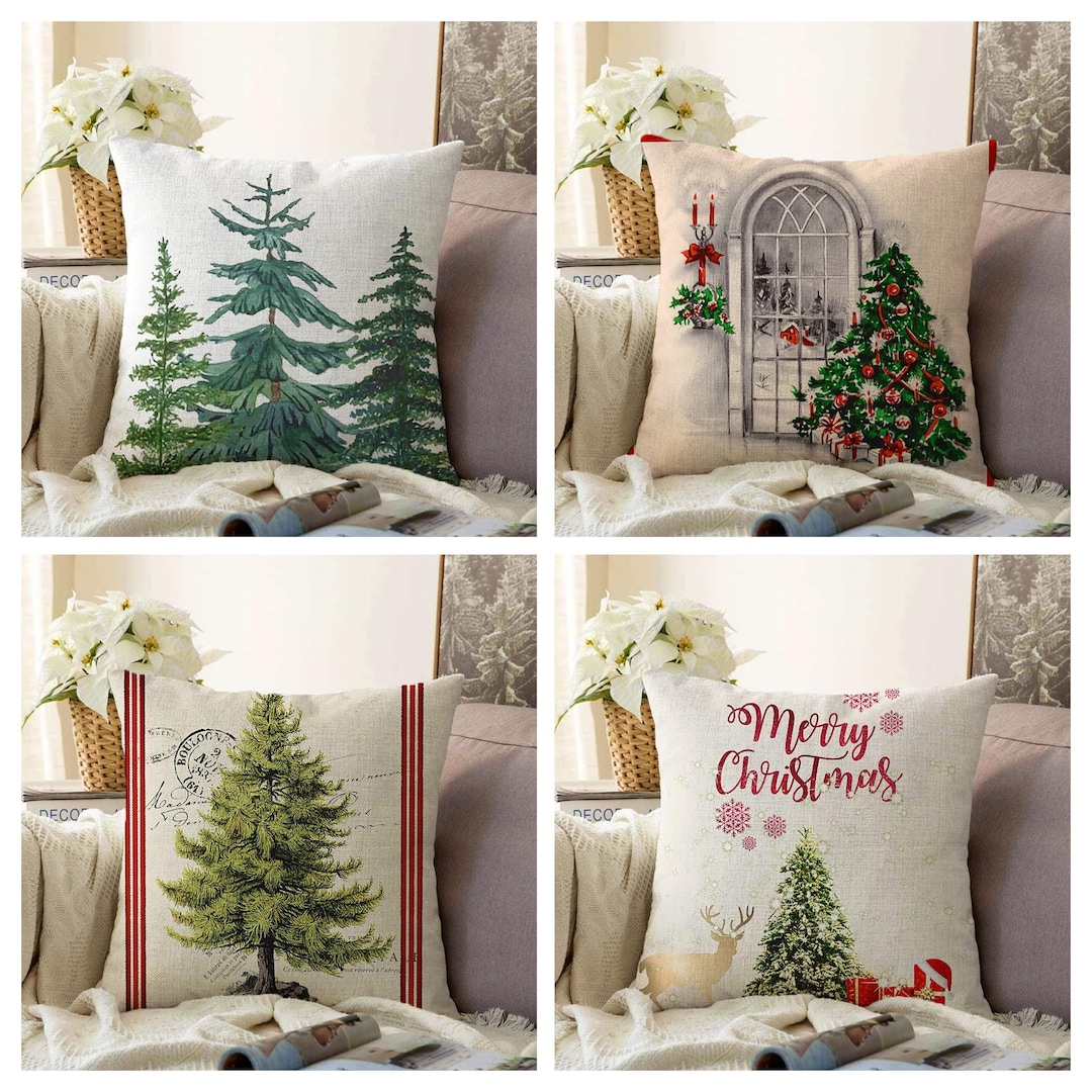 Christmas Pillow Cover, Xmas Tree Decor, Winter Decorative Throw Pillow ...