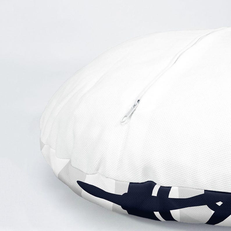 Nautical Round Velvet Pillow Cover, Navy Blue Anchor Cushion, Coastal ...