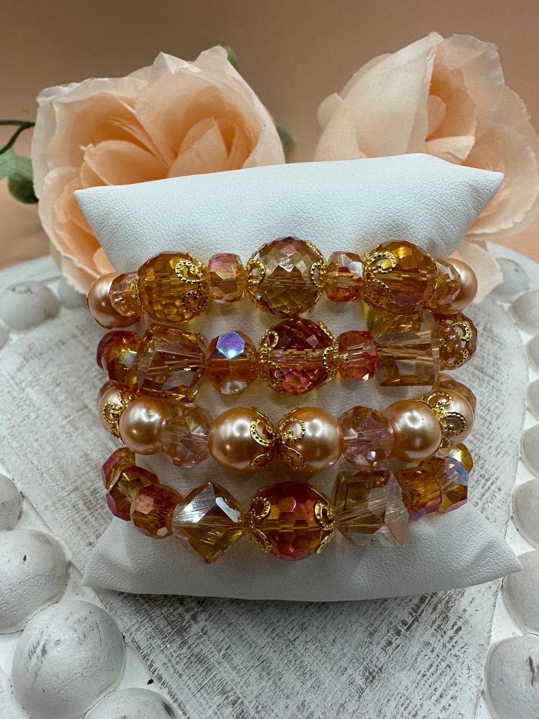 Boho Four Strand Bracelet in Shades of Orange With Czech - Etsy