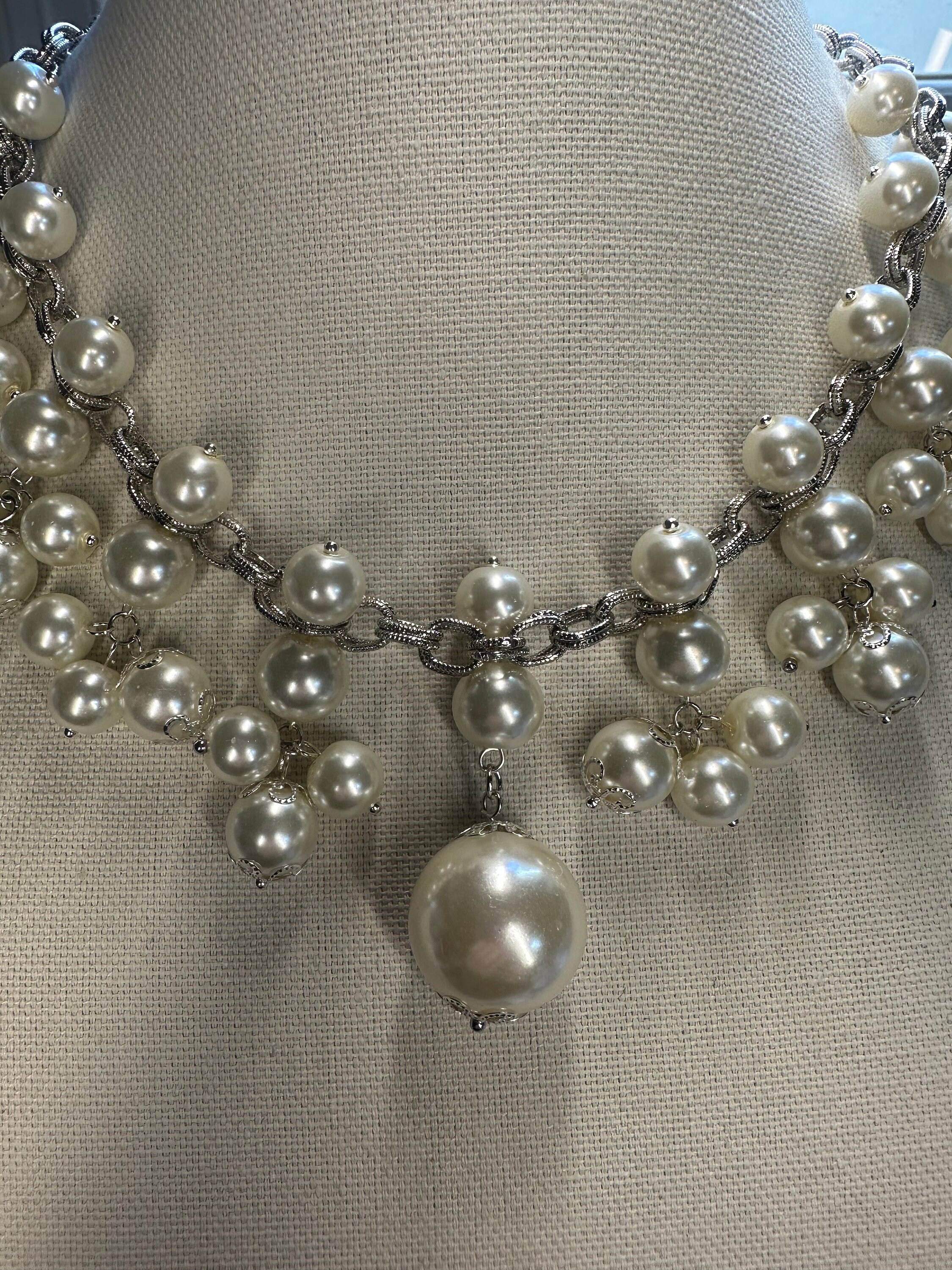 Custom Pearl Necklace With Hand Wire Wrapped Pearls, Silver Chain ...