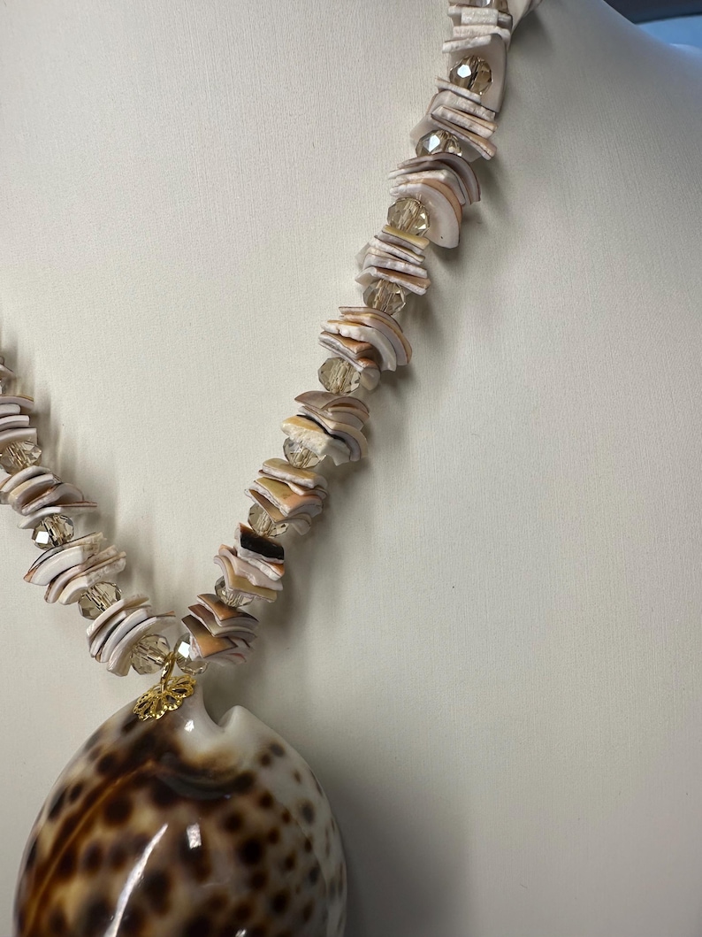 Cowrie Shell Pendant Shell and Czech Glass Bead Handmade Chain Beachy ...