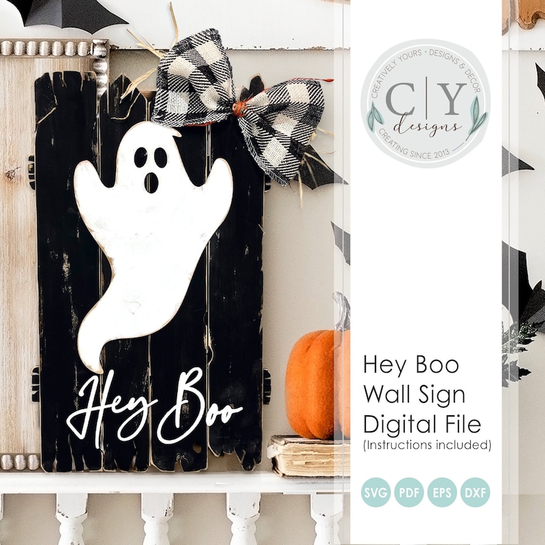 Ghost Hey Boo Sign Halloween SVG Laser File - Etsy