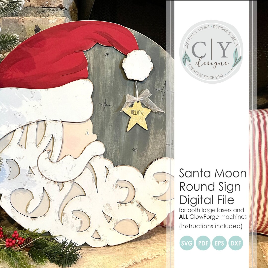 Santa Moon Round Sign, SVG, Digital File, Laser File - Etsy
