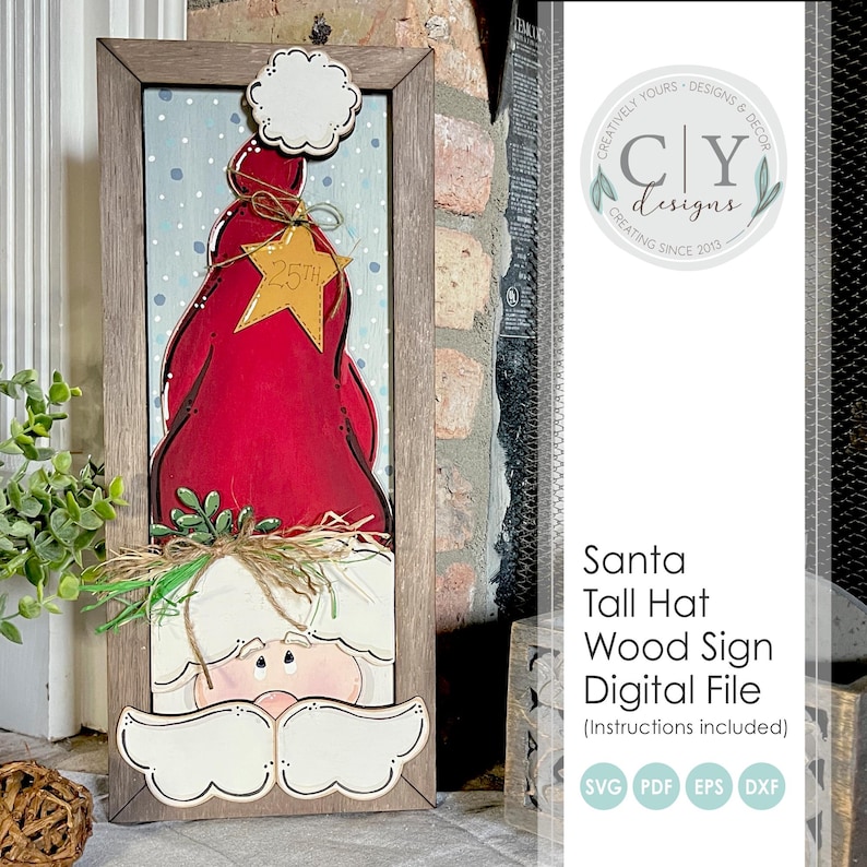 Santa Tall Hat Wood Sign SVG, Christmas Decor, Digital File, Laser File ...