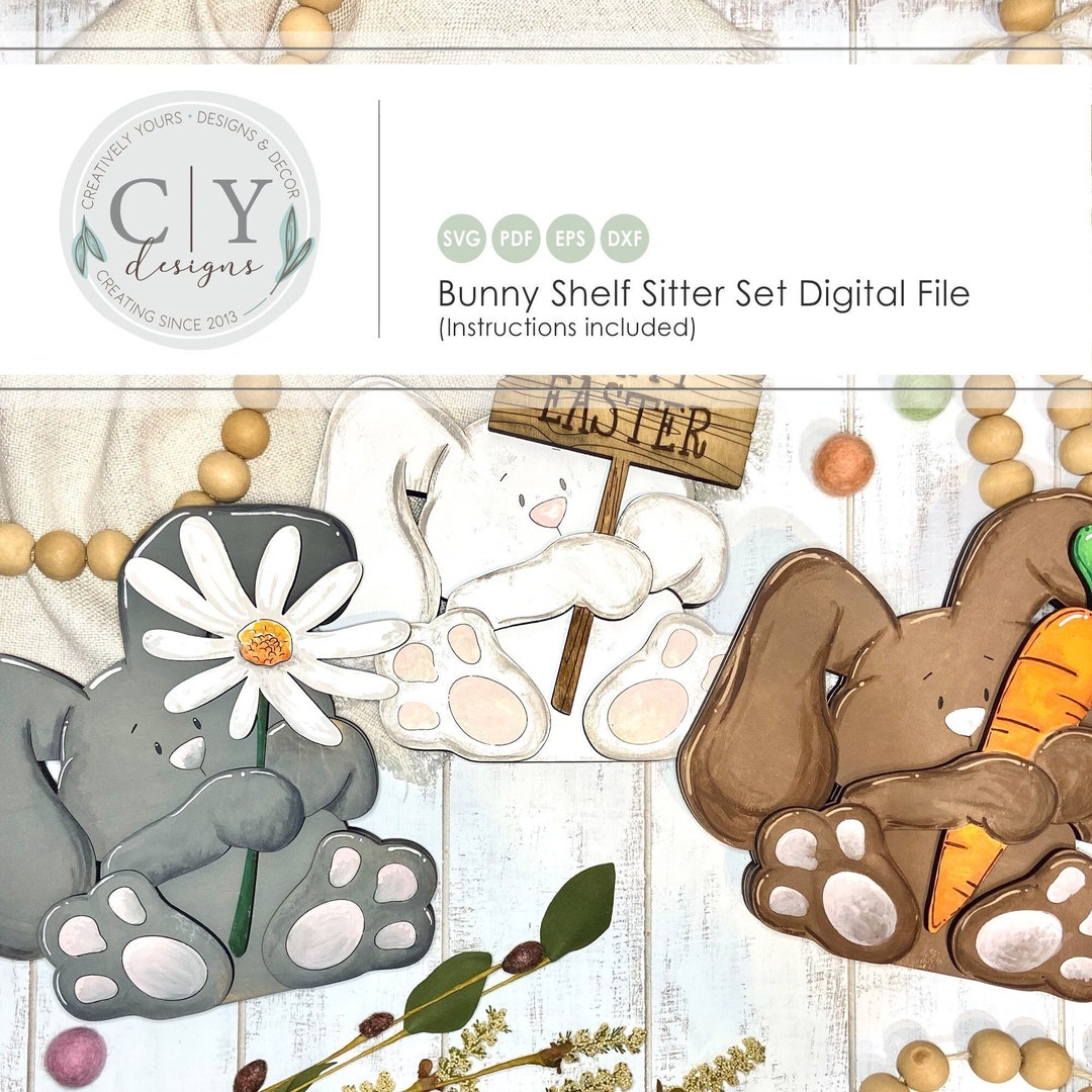 Bunny Shelf Sitter Set SVG, Bunny Digital File, Flower Laser File - Etsy