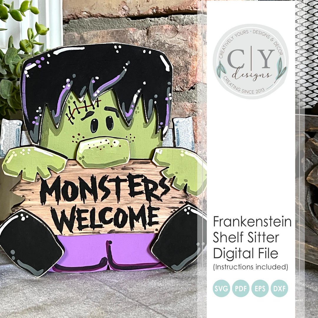 Frankenstein Shelf Sitter SVG, Monsters Welcome Sign, Halloween Decor ...