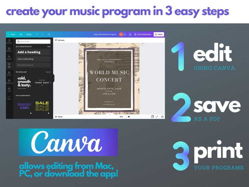 Music Concert Program Canva Template | 2 Pages | Print Size 8.5"x11" - Etsy