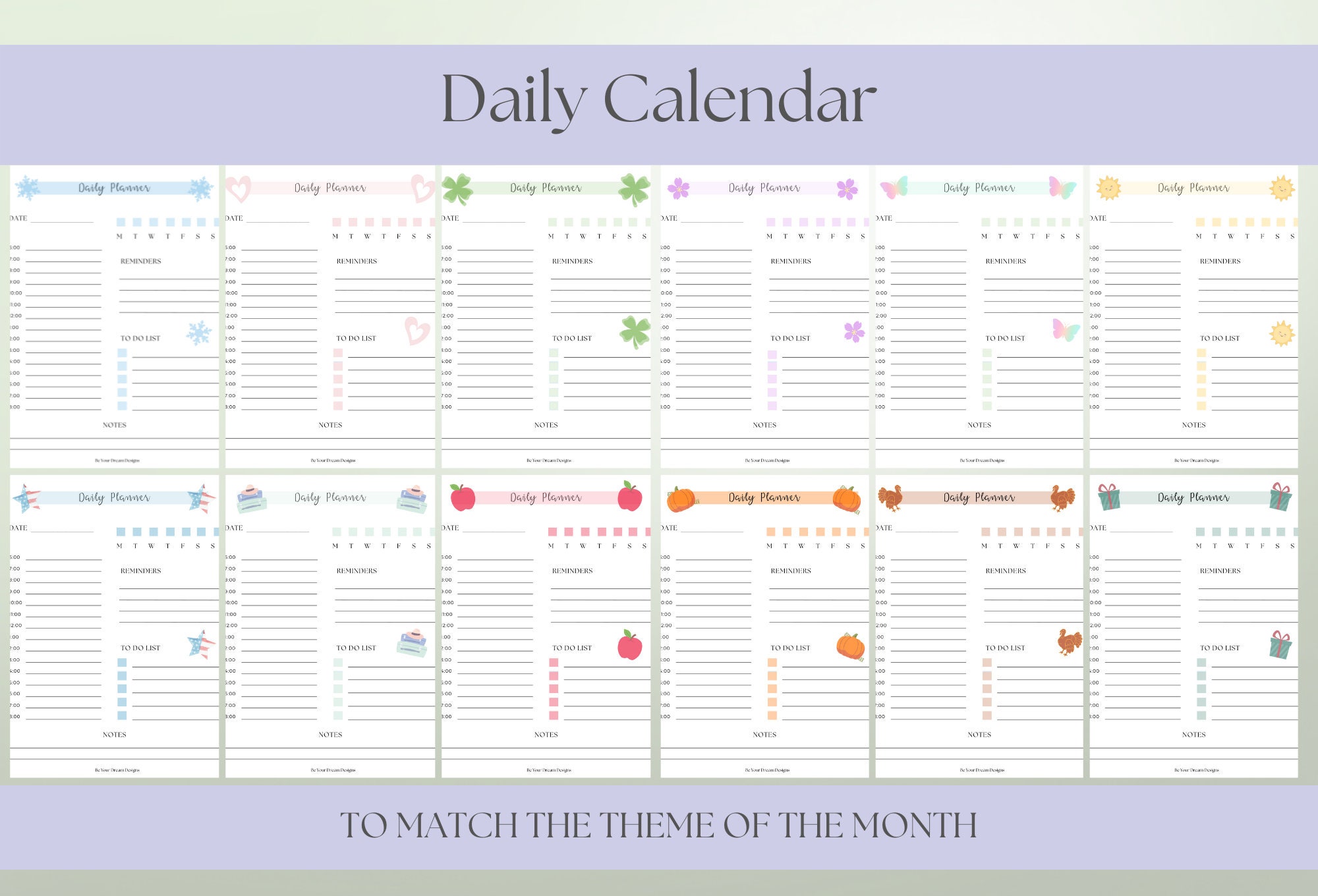 Monthly Themed Calendar | Undated Calendar | Print at Home Calendar ...