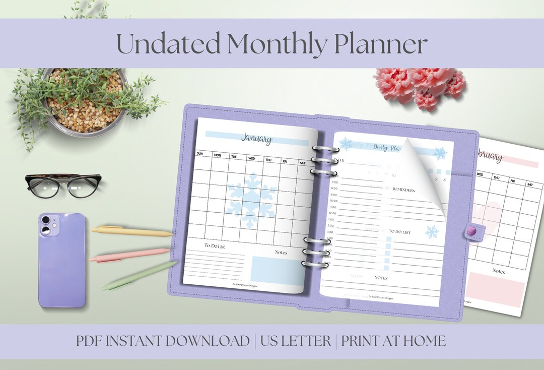 Monthly Themed Calendar | Undated Calendar | Print at Home Calendar ...