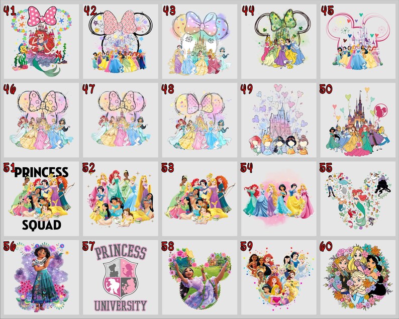 All Disney Princess Characters DTF Transfers, Girls Party Designs Ready ...