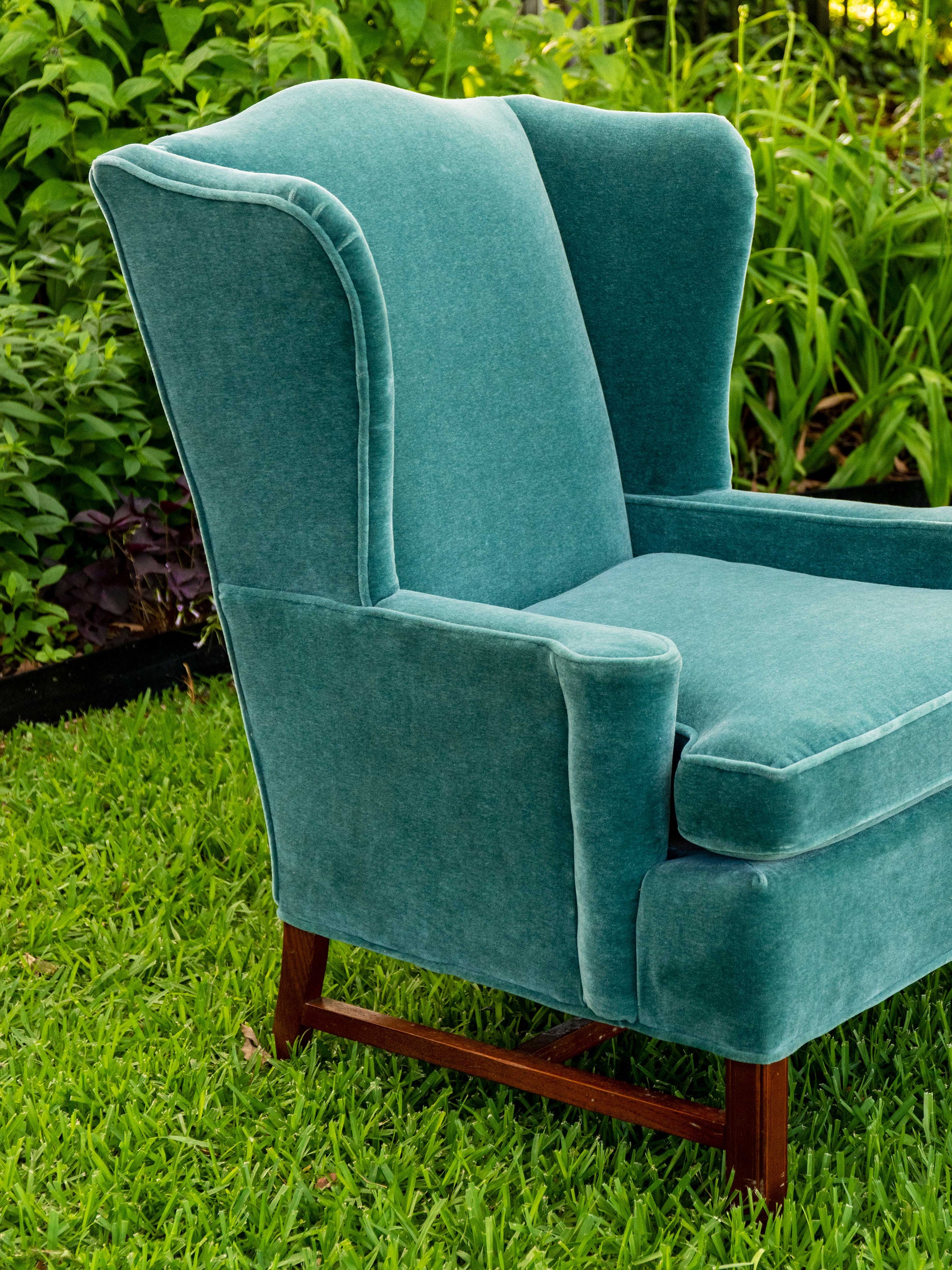 Pair of Wingback Mohair Blue/green Chairs - Etsy