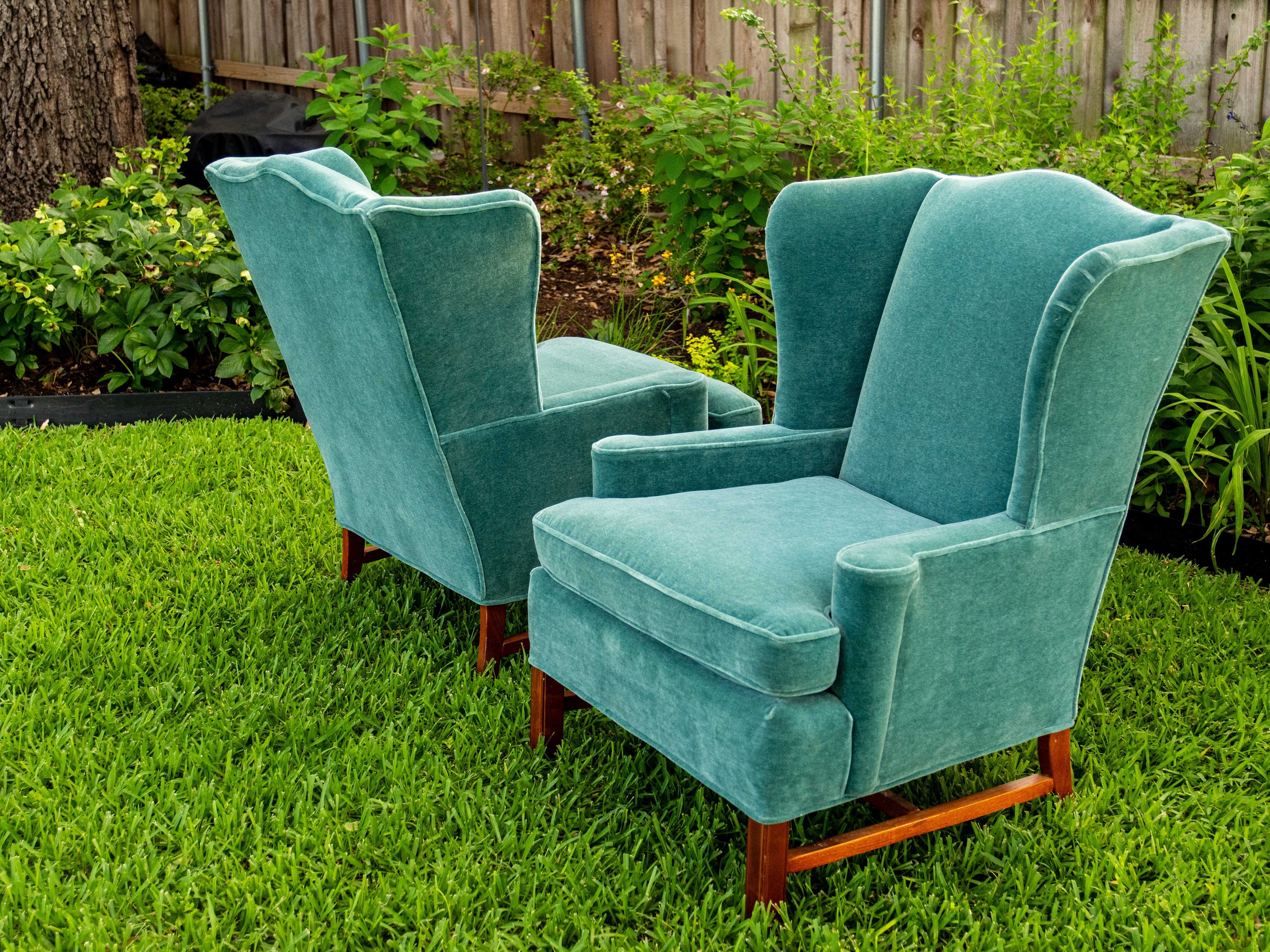 Pair of Wingback Mohair Blue/green Chairs - Etsy