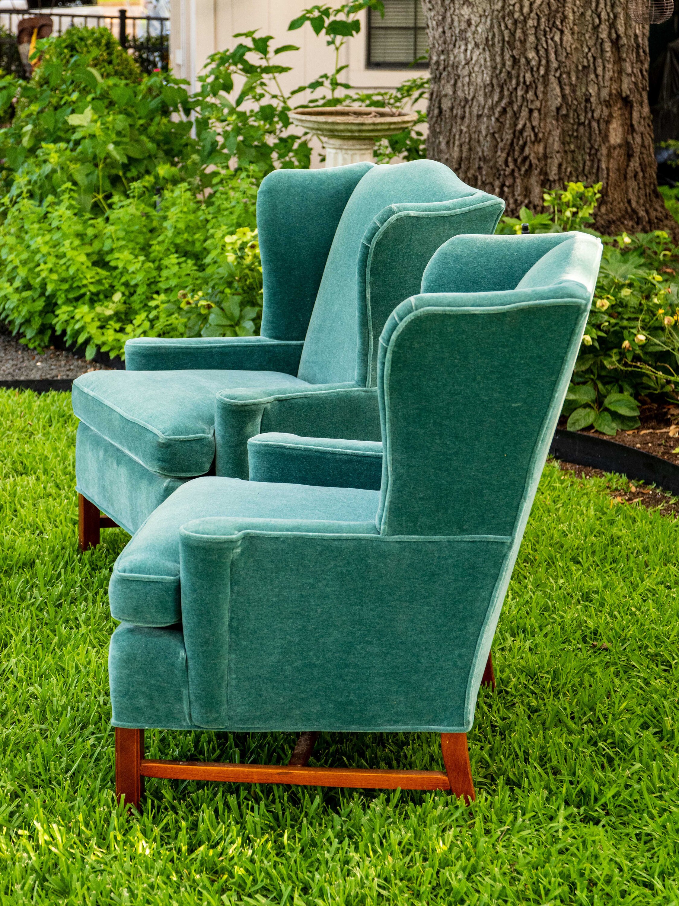 Pair of Wingback Mohair Blue/green Chairs - Etsy