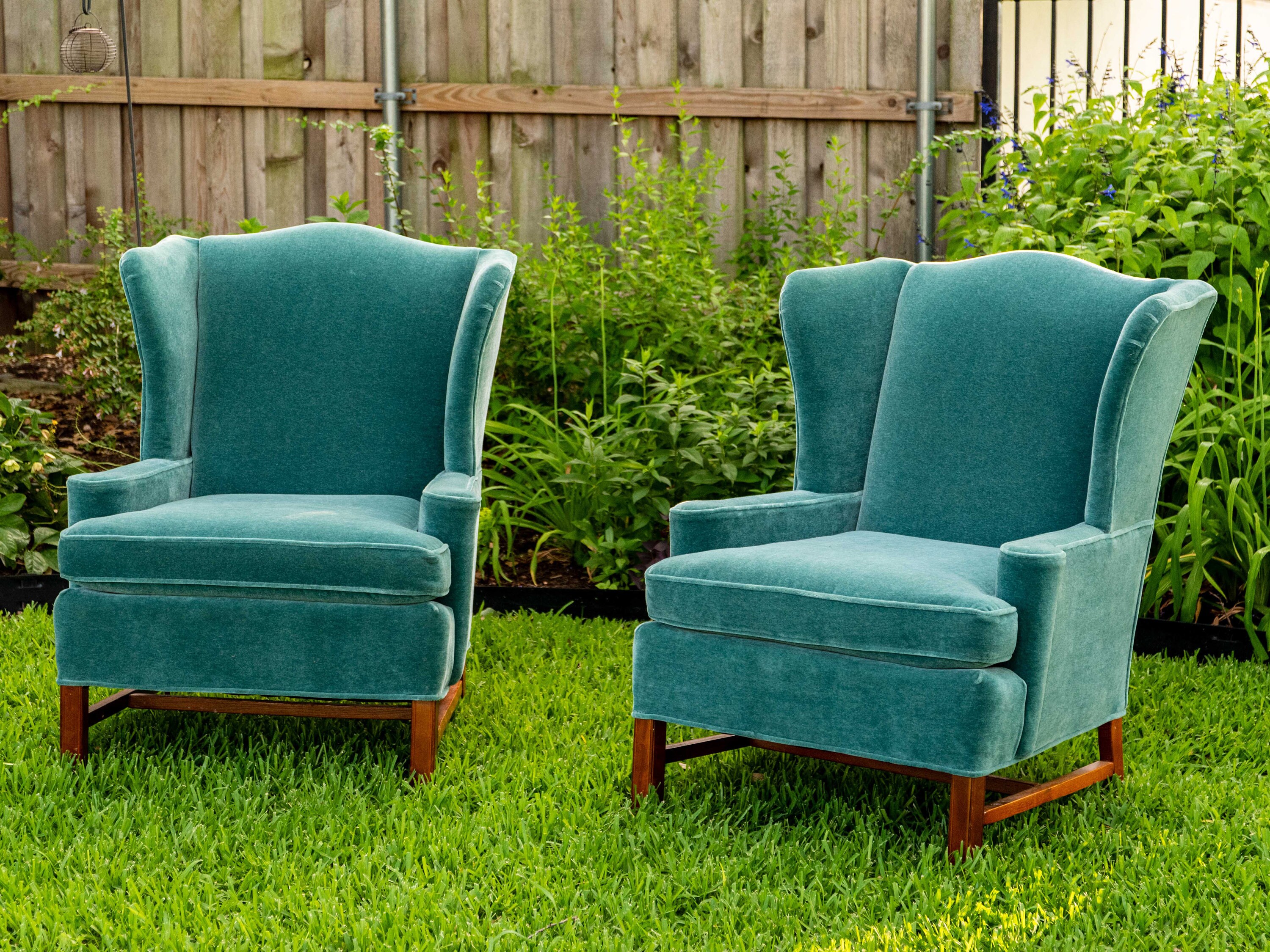 Pair of Wingback Mohair Blue/green Chairs - Etsy