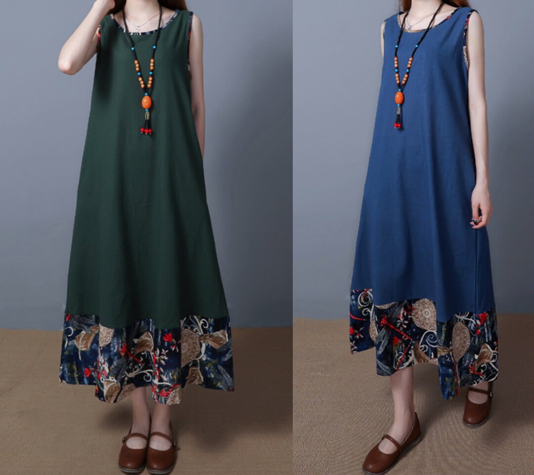 Women's Casual Summer Sleeveless Cotton/linen Floral Tank Maxi Dresses ...