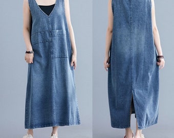 Long Denim Overall Dress - Etsy