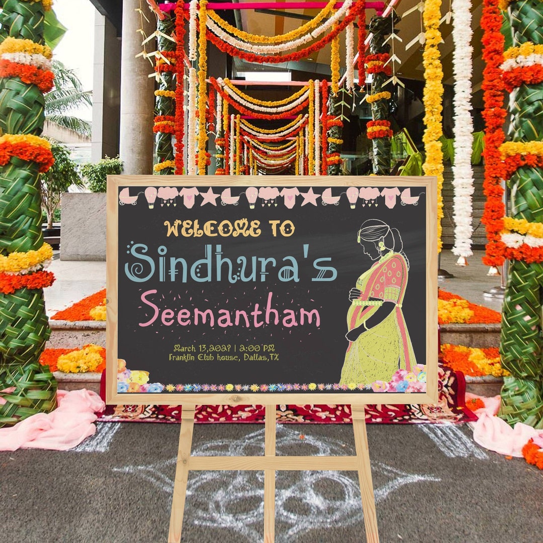 Indian Baby Shower Seemantham Welcome Sign, Seemantham Ceremony Girl ...