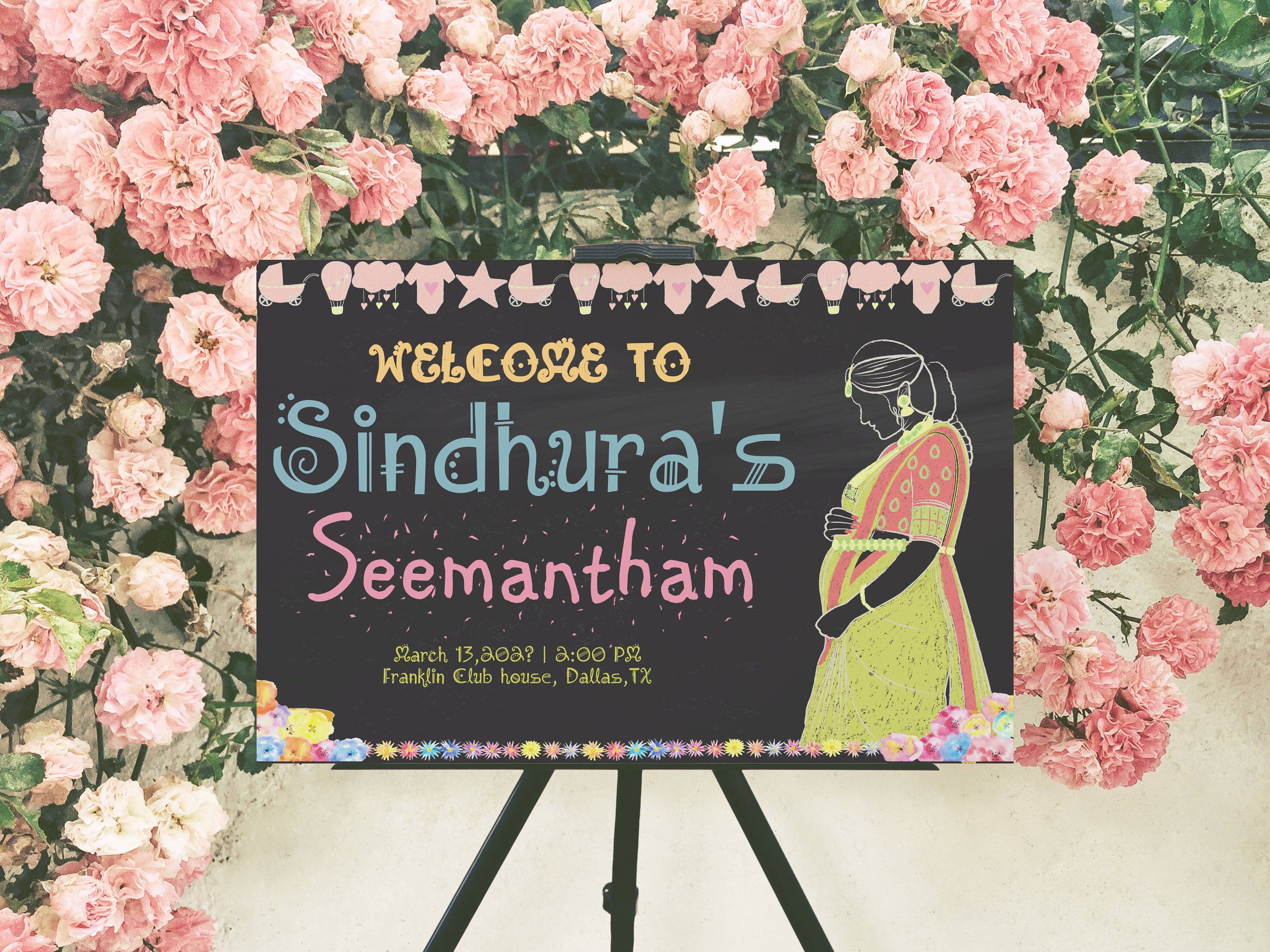 Indian Baby Shower Seemantham Welcome Sign, Seemantham Ceremony Girl ...