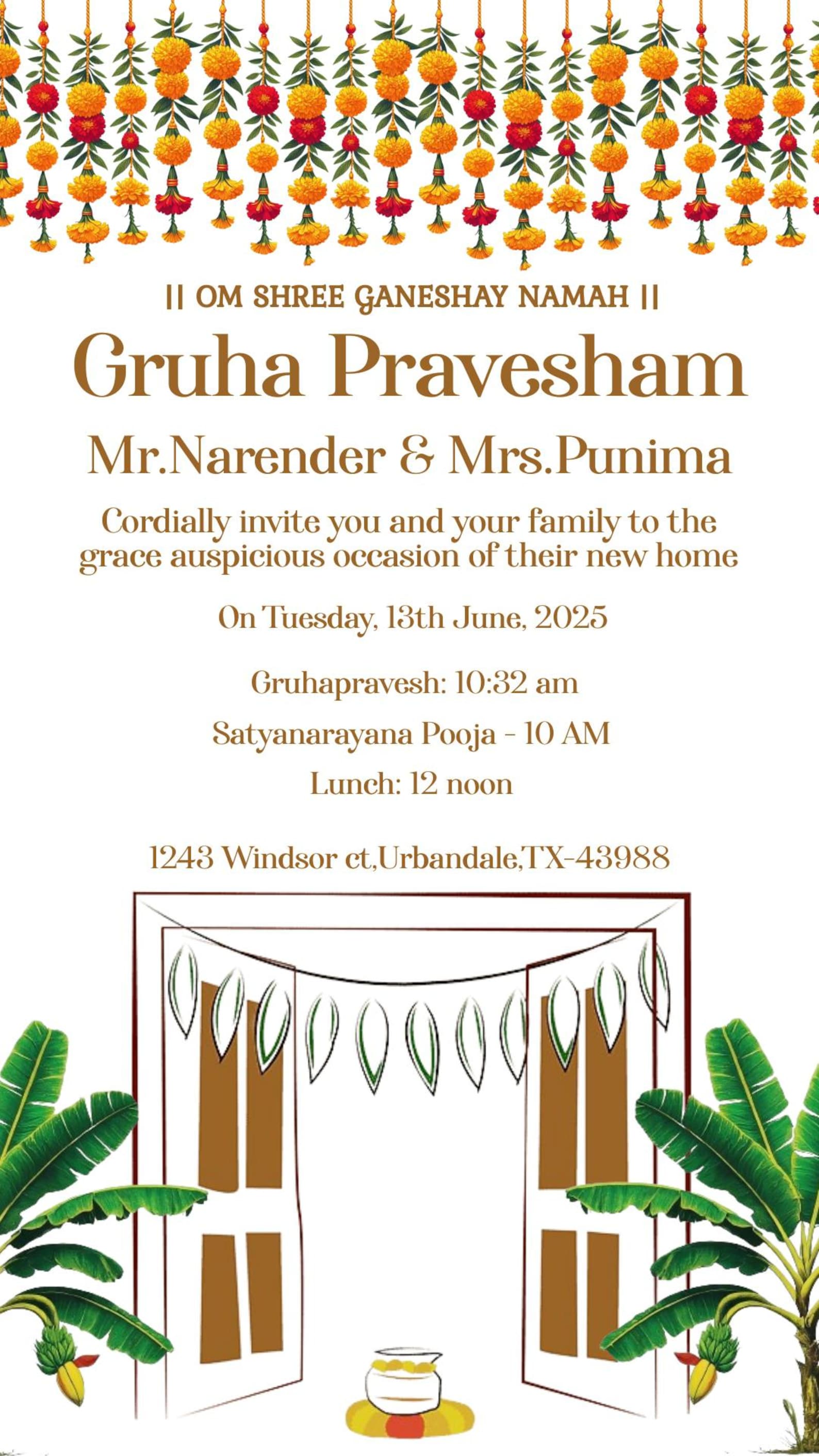 Gruhapravesham Invitation & Grihapravesh Invite, Indian Housewarming ...