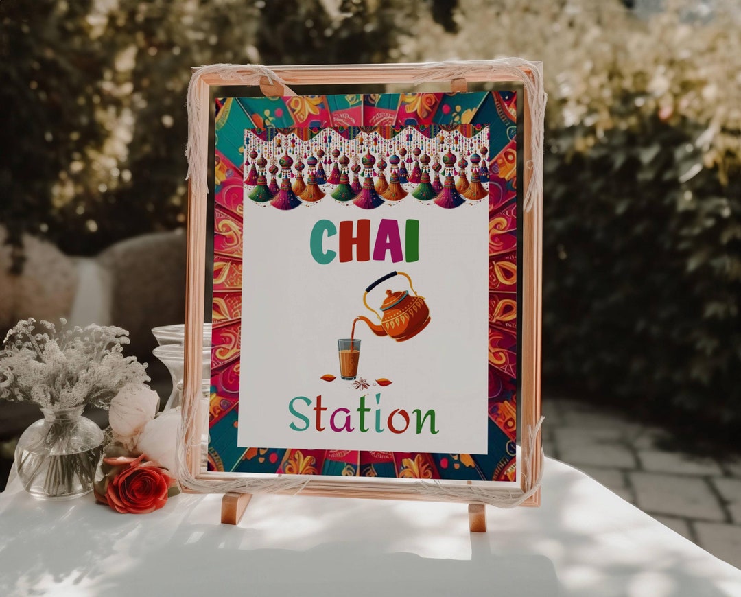 Chai Station Sign | Indian Chai Table Sign & Indian Food Station Sign ...
