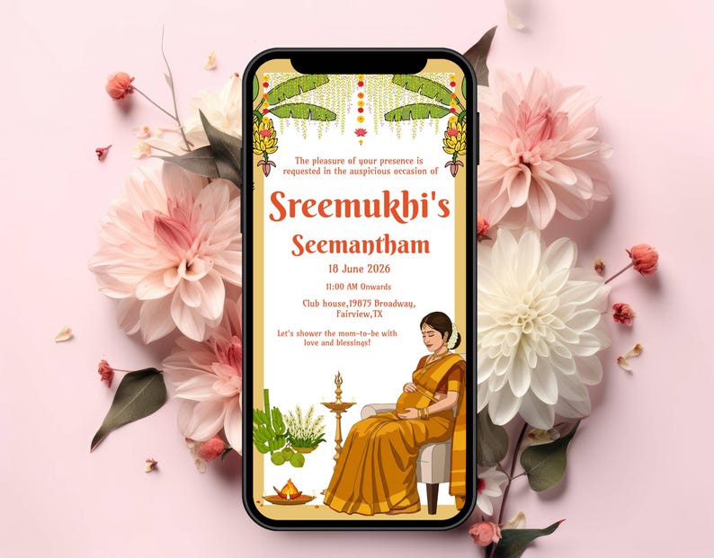 Seemantham Baby Shower Invitation: Mobile & 5x7 - Etsy