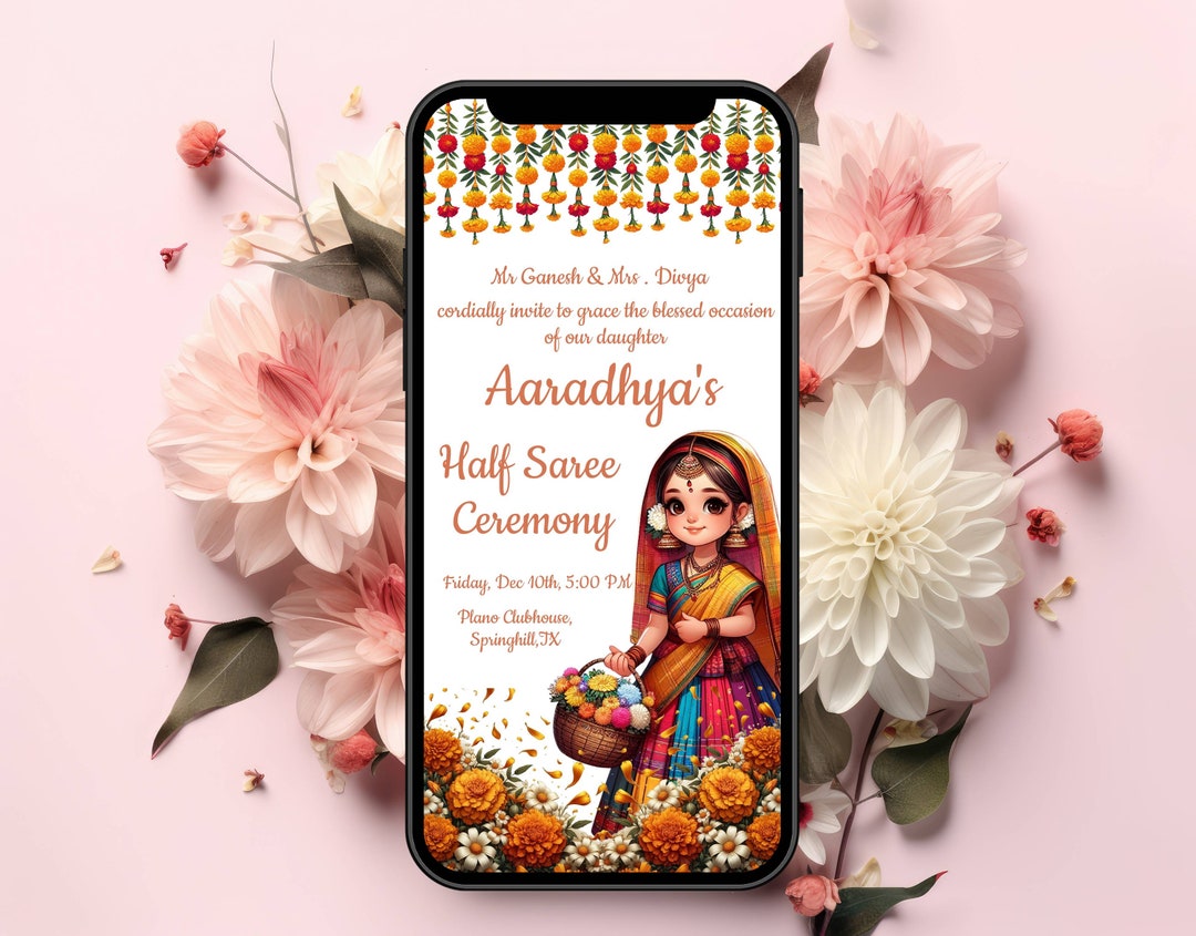 Digital Half Saree Invites & Langa Voni Invitations, Electronic Half ...