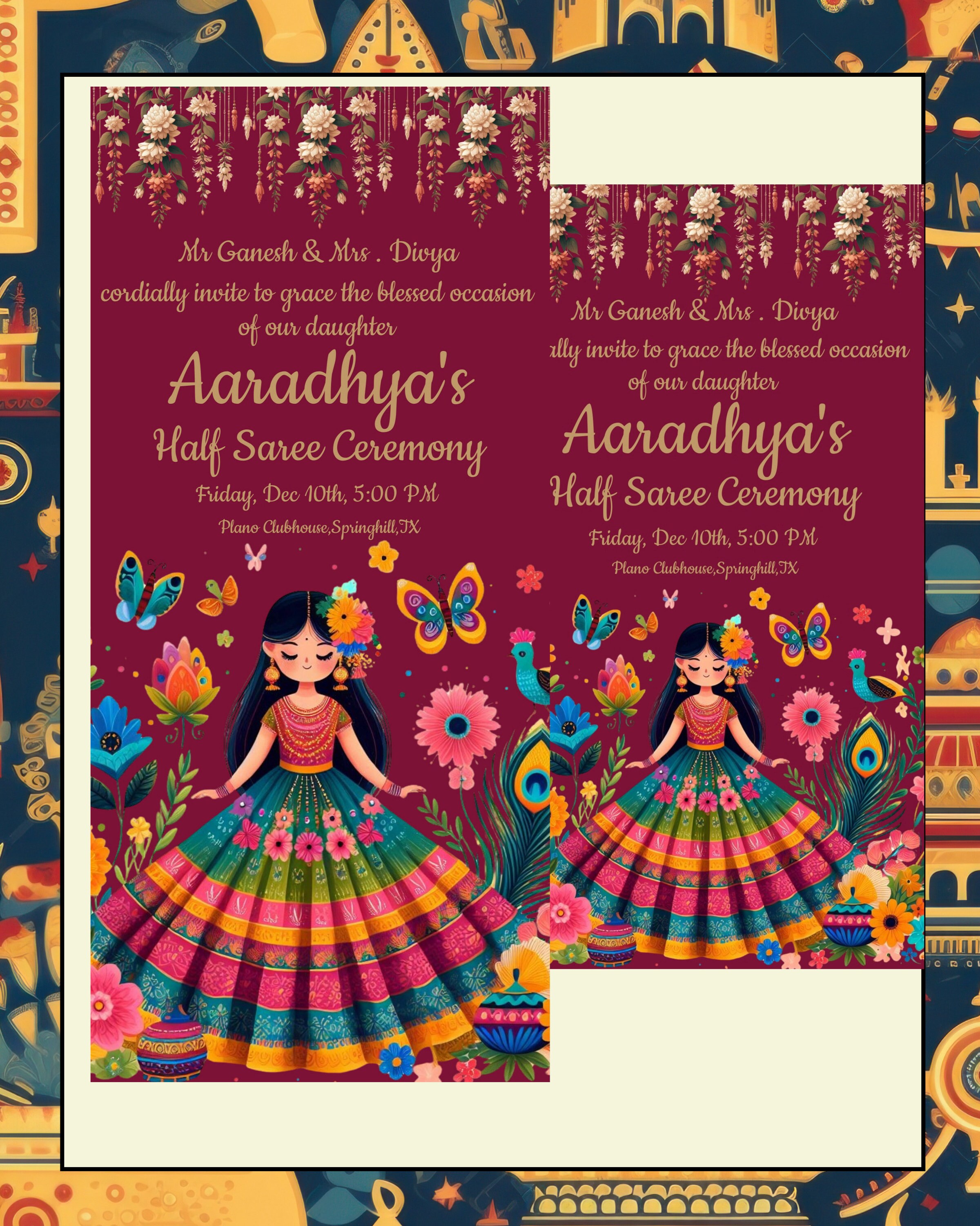 Digital Half Saree Invites & Langa Voni Invitations, Electronic Half ...