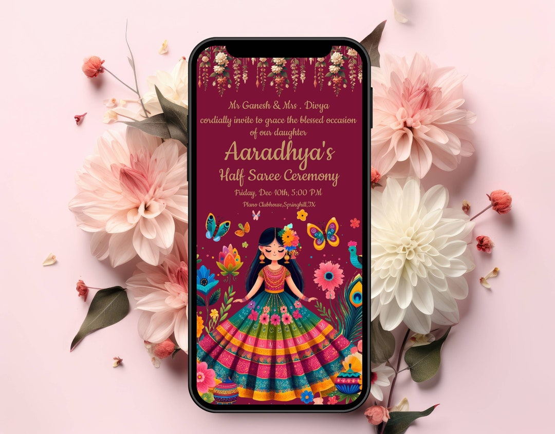 Digital Half Saree Invites & Langa Voni Invitations, Electronic Half ...